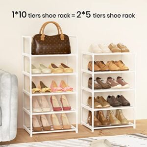 WEXCISE Metal Shoe Rack Organizer 10 Tiers Tall Shoe Rack 20-24 Pairs Narrow Shoe Racks for Closets Entryway Vertical Shoe and Boots Organizer Storage Sturdy White Shoe Shelf Shoe Cabinet