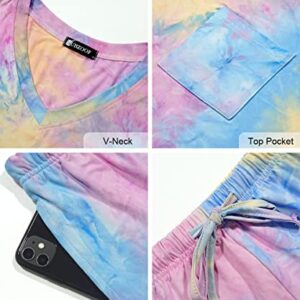 RUBZOOF Pajama Sets for Women Tie-dye Casual Soft Short Sleeve Summer Lounge Sets Sleepwear Tie-dye-B M