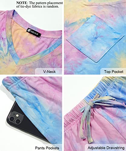 RUBZOOF Pajama Sets for Women Tie-dye Casual Soft Short Sleeve Summer Lounge Sets Sleepwear Tie-dye-B M