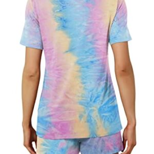 RUBZOOF Pajama Sets for Women Tie-dye Casual Soft Short Sleeve Summer Lounge Sets Sleepwear Tie-dye-B M