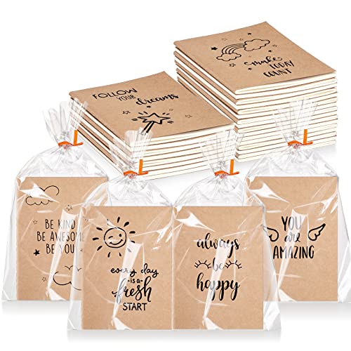 Outus 24 Set Kraft Pocket Notebook with Clear Plastic Bags 12 Designs A6 Mini Composition Notebook and Lined Journals Christmas gifts for Students Kids Women Stuff 4 x 5.5 Inches, 64 Pages