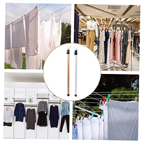 Veemoon 2pcs Curtain Rod Hooks Outdoor Curtain Stainless Steel Retractable Clothesline Adjustable Clothesline Pole Retractable Laundry Pole Clothes Stretcher Pole Outrigger Telescopic Rod