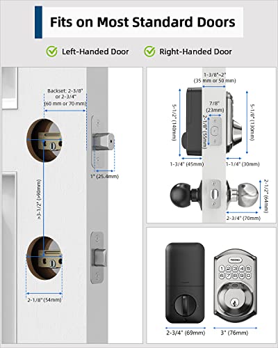 Fingerprint Door Lock Set - TEEHO Keyless Entry Door Lock with Handle - Door Knob with Keypad Deadbolt - Smart Locks for Front Door - Auto Lock - No Need App - Easy Installation - Satin Nickel