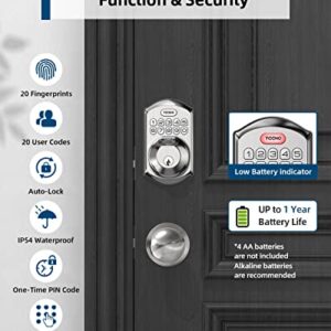 Fingerprint Door Lock Set - TEEHO Keyless Entry Door Lock with Handle - Door Knob with Keypad Deadbolt - Smart Locks for Front Door - Auto Lock - No Need App - Easy Installation - Satin Nickel