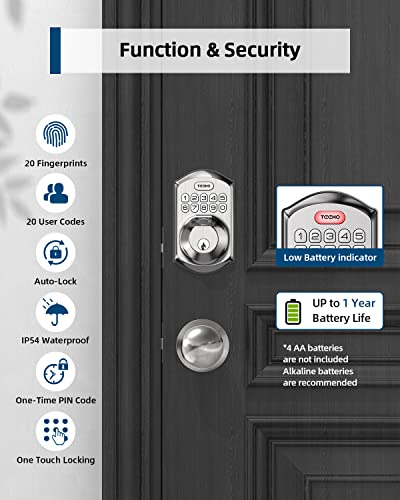 Fingerprint Door Lock Set - TEEHO Keyless Entry Door Lock with Handle - Door Knob with Keypad Deadbolt - Smart Locks for Front Door - Auto Lock - No Need App - Easy Installation - Satin Nickel