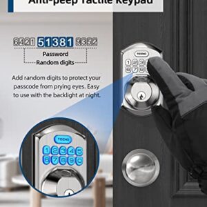 Fingerprint Door Lock Set - TEEHO Keyless Entry Door Lock with Handle - Door Knob with Keypad Deadbolt - Smart Locks for Front Door - Auto Lock - No Need App - Easy Installation - Satin Nickel