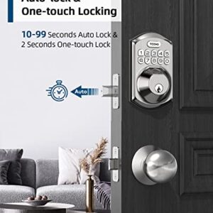 Fingerprint Door Lock Set - TEEHO Keyless Entry Door Lock with Handle - Door Knob with Keypad Deadbolt - Smart Locks for Front Door - Auto Lock - No Need App - Easy Installation - Satin Nickel