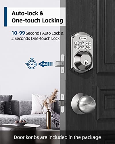 Fingerprint Door Lock Set - TEEHO Keyless Entry Door Lock with Handle - Door Knob with Keypad Deadbolt - Smart Locks for Front Door - Auto Lock - No Need App - Easy Installation - Satin Nickel