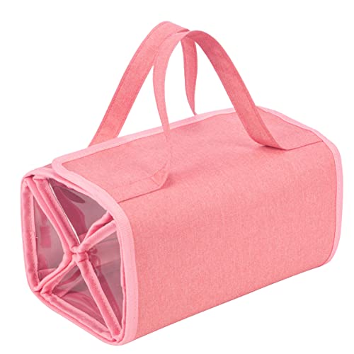 Water Resistant 4 in 1 Hanging Roll Up Travel Toiletry Bag Makeup Cosmetic Storage Case Hair Beauty First Aid Kits Organizer Bag LOL Doll Toy Storage Case With 4 Removable PVC Zipper Pouch (Pink)