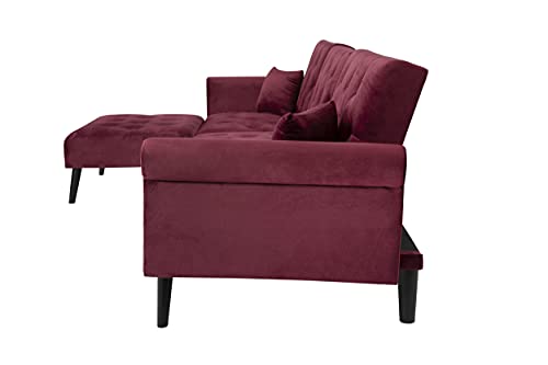 FANYE Red L-Shaped 3 Seater Convertible Sleeper Bed,Corner Velvet Tufted Sectional Sofa & Couch with Reversible Chaise and Nailhead Decor for Home Office Apartment Living Room