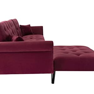 FANYE Red L-Shaped 3 Seater Convertible Sleeper Bed,Corner Velvet Tufted Sectional Sofa & Couch with Reversible Chaise and Nailhead Decor for Home Office Apartment Living Room