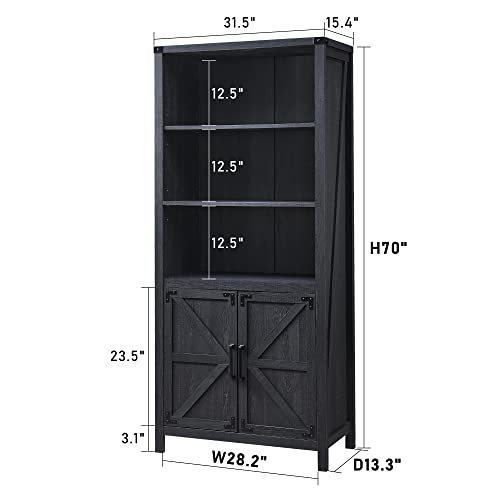 JXQTLINGMU Farmhouse Storage Cabinet, 5 Shelf Bookshelf, Bookcase, Pantry Cabinet, Versatile Storage Cabinet with Doors and Adjustable Shelves for Living Room, Bedroom, Kitchen (Black)