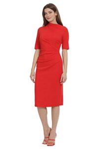 maggy london women's side pleat dress with asymmetric neck and elbow sleeves, true red