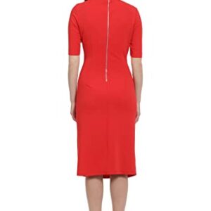 Maggy London Women's Side Pleat Dress with Asymmetric Neck and Elbow Sleeves, True Red