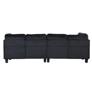 Casa Andrea Milano 3-Piece Velvet with Nailhead Trim Sectional Sofa and Ottoman Set, Large, Black