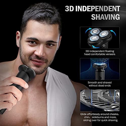 Electric Shaver Razor for Men Face,3D Rechargeable Rotary Shaver,Anti-Pinch Electric Razor for Shaving Face,Magnetic Shaver Head,Ergonomic Handle Easy Use,Gift for Dad Husband,Home Car Travel Gifts