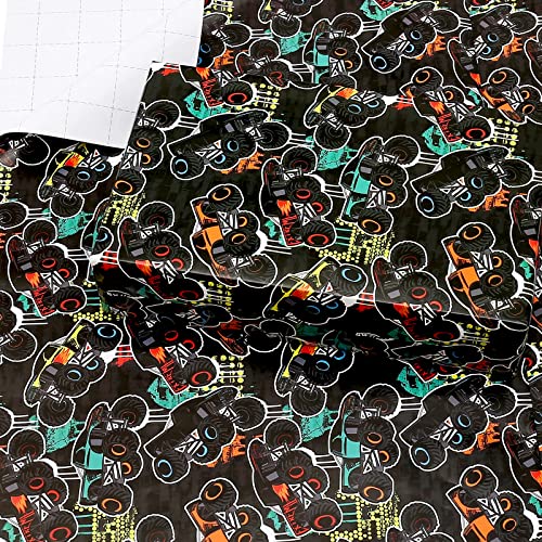 U'COVER Monster Truck Birthday Wrapping Paper for Kids Boys 3-Large Black Racing Car Gift Wrapping Paper for Men Baby Shower Holiday with Cut Line Folded Flat Gift Wrap Sheet 27 * 39.4inch