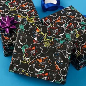 U'COVER Monster Truck Birthday Wrapping Paper for Kids Boys 3-Large Black Racing Car Gift Wrapping Paper for Men Baby Shower Holiday with Cut Line Folded Flat Gift Wrap Sheet 27 * 39.4inch