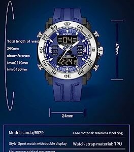 KXAITO Men's Watches Sports Outdoor Waterproof Military Watch Date Multi Function Tactics LED Face Alarm Stopwatch for Men 6029 (Blue)