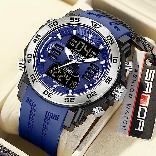 KXAITO Men's Watches Sports Outdoor Waterproof Military Watch Date Multi Function Tactics LED Face Alarm Stopwatch for Men 6029 (Blue)