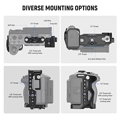 NEEWER FX3/FX30 Camera Cage with HDMI Cable Clamp, NATO Rail, 3/8" ARRI Locating Holes, 1/4" Threads Compatible with Sony FX3 FX30/Original XLR Handle, Compatible with DJI RS2 RS3 Gimbal, CA011