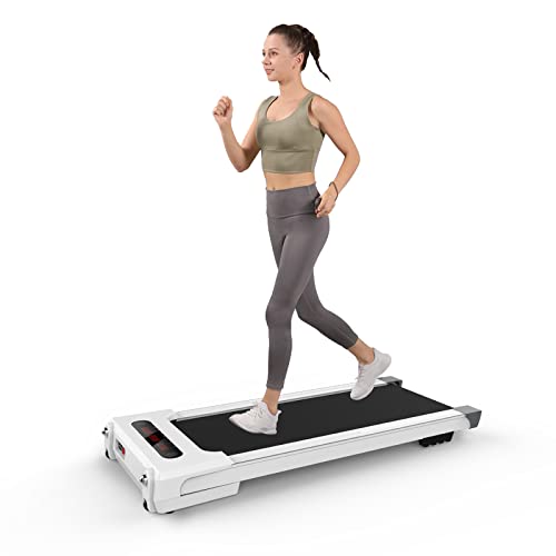 OBENSKY Wooden Walking Pad Treadmills for Home, Under Desk Treadmill with LED Display and Remote Control, Jogging Machine for Office and Apartment Installation-Free