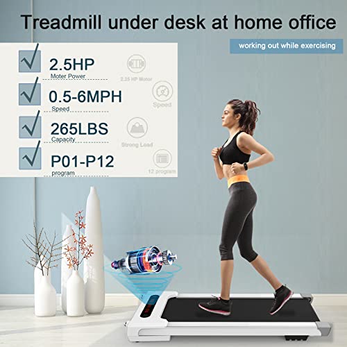 OBENSKY Wooden Walking Pad Treadmills for Home, Under Desk Treadmill with LED Display and Remote Control, Jogging Machine for Office and Apartment Installation-Free