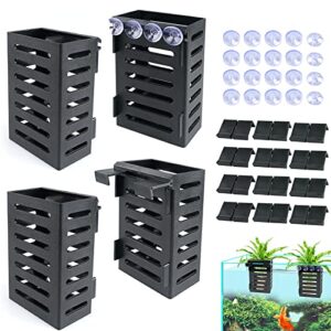 uprony aquarium plant holder 4 pcs hanging aquatic plant pot with 24 hooks and 20 suction cups for fish tank aquarium planter and aquascape decorations (black)