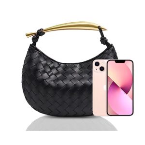 bisadon woven handbag soft leather fashion dumpling bags clutch purse handmade hobo bags for women light weight black