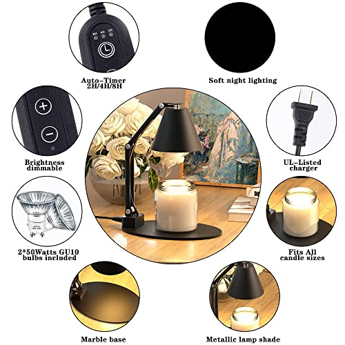 Candle Warmer Lamp, CFGROW Adjustable Dimmable Brightness Candle Warmer Lantern with Timer, Top Warming Candle Light for Scented Wax Melts, 2pcs 50W Bulb Included (Black)