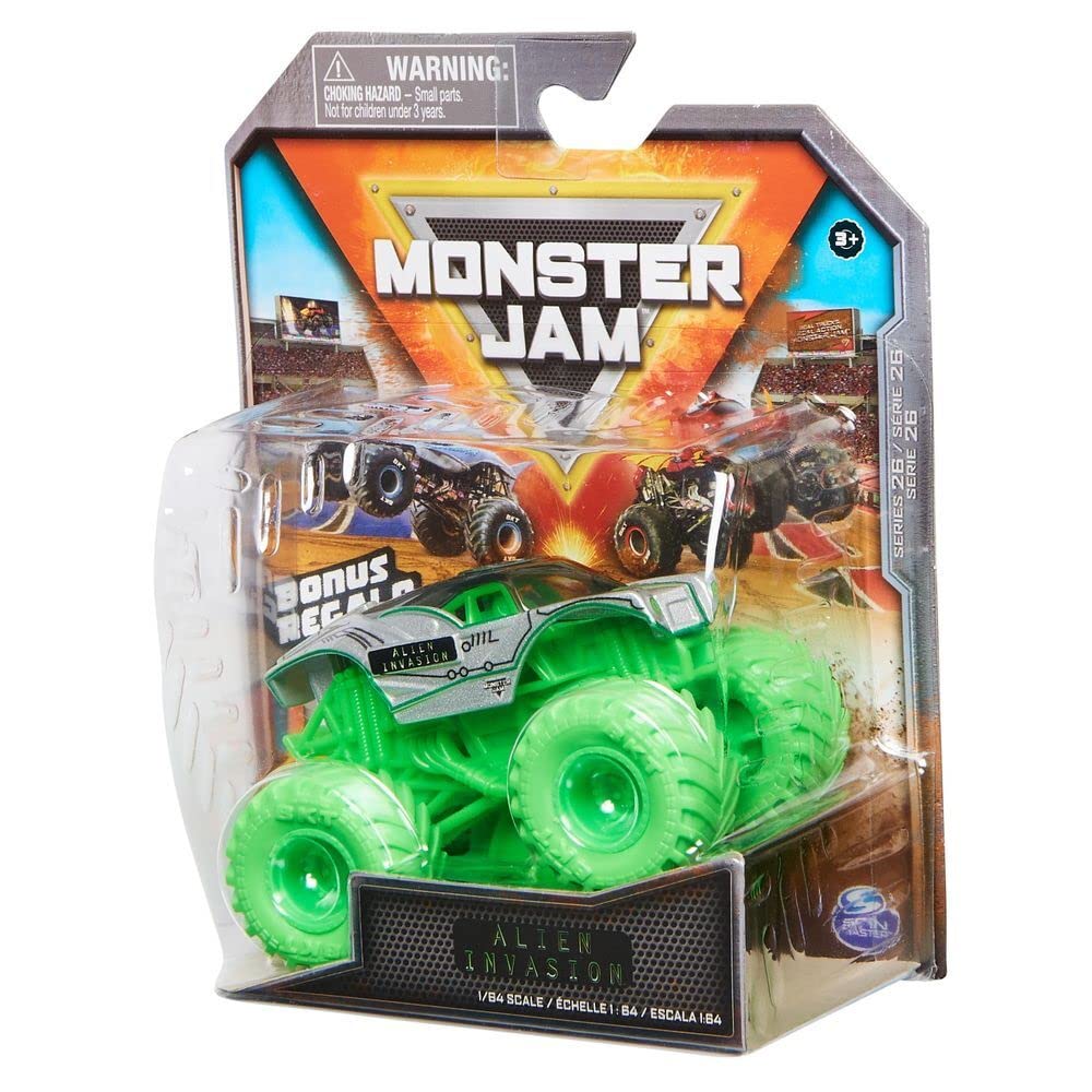 Monster Jam 2022 Spin Master 1:64 Diecast Truck with Bonus Accessory: Hyper Fueled Alien Invasion