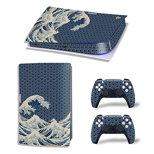 TANOKAY PS5 Console Skin and Controller Skin Set | Painting The Great Wave of Kanagawa | Matte Finish Vinyl Wrap Sticker Full Decal Skins | Compatible with Sony Playstation 5 Digital Edition