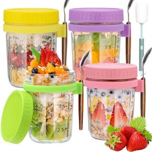 Overnight Oats Containers w.Lids and Spoons,Mason Jars for Overnight Oats,Airtight Overnight Oat Jar w.Measurement Marks,Storage Container for Milk,Fruit,12oz,Set of 4