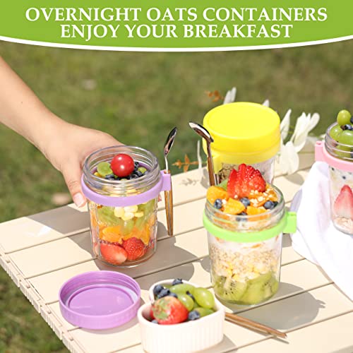 Overnight Oats Containers w.Lids and Spoons,Mason Jars for Overnight Oats,Airtight Overnight Oat Jar w.Measurement Marks,Storage Container for Milk,Fruit,12oz,Set of 4