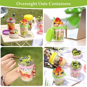 Overnight Oats Containers w.Lids and Spoons,Mason Jars for Overnight Oats,Airtight Overnight Oat Jar w.Measurement Marks,Storage Container for Milk,Fruit,12oz,Set of 4