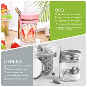 Overnight Oats Containers w.Lids and Spoons,Mason Jars for Overnight Oats,Airtight Overnight Oat Jar w.Measurement Marks,Storage Container for Milk,Fruit,12oz,Set of 4