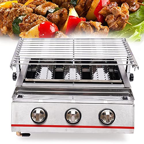 Portable Gas Grill, 2/3-Burner LPG Gas BBQ Grills Tabletop Smokeless Outdoor Barbecue Cooker, 2800Pa  Propane Burners - Adjustable Height|2/30,000 BTU (3 Burner)