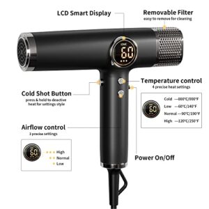 Fezax Hair Dryer, Negative Ionic Blow Dryer Set with 110, 000 RPM Brushless High-Speed Motor, Portable Fast Drying Low Noise Hairdryer with Magnetic Nozzle & Diffuser for Home, Travel & Salon