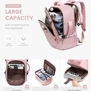 LOVEVOOK Large Travel Backpack Women,40L Flight Approved Carry On Backpack Fits for 17.3inch Laptop,Anti-Theft Large Casual Daypack with 3 Packing Cubes, Pink