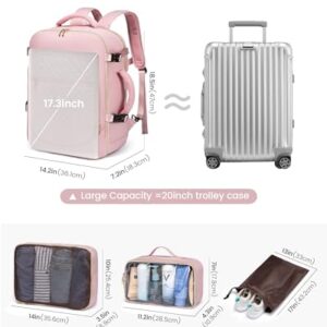 LOVEVOOK Large Travel Backpack Women,40L Flight Approved Carry On Backpack Fits for 17.3inch Laptop,Anti-Theft Large Casual Daypack with 3 Packing Cubes, Pink