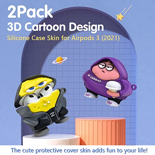 [2Pack] Cartoon Cover Compatible for Airpods 3rd Generation Case, Cute Funny Air Pods 3 Character Case, Unique Design Kawaii 3D Cartoon Characters Soft Silicone AirPod 3 Case Cover for Men Women