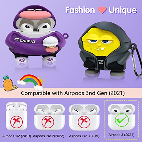 [2Pack] Cartoon Cover Compatible for Airpods 3rd Generation Case, Cute Funny Air Pods 3 Character Case, Unique Design Kawaii 3D Cartoon Characters Soft Silicone AirPod 3 Case Cover for Men Women