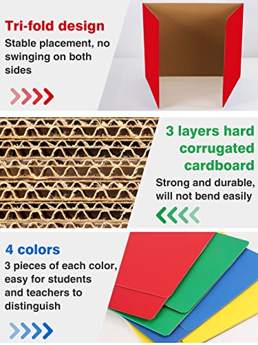 Desk Dividers for Students - 12 Pack Trifold Privacy Panel with 24pcs Stickers, Colourful Classroom Testing Shields Folders Board for School Teacher's Supplies