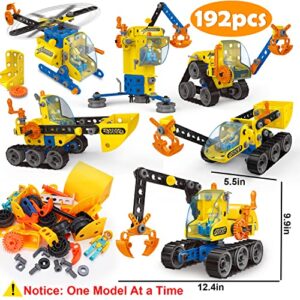 6 In 1 STEM Building Toys for 5 6 7 8 9 + Year Old Boy Girl Gift,192 PCS Stem Project Activities Kit for kid 5-7 6-8 Educational Autism Robotic Toy Learning Game Excavator Engineering Construction Set