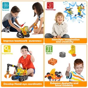 6 In 1 STEM Building Toys for 5 6 7 8 9 + Year Old Boy Girl Gift,192 PCS Stem Project Activities Kit for kid 5-7 6-8 Educational Autism Robotic Toy Learning Game Excavator Engineering Construction Set