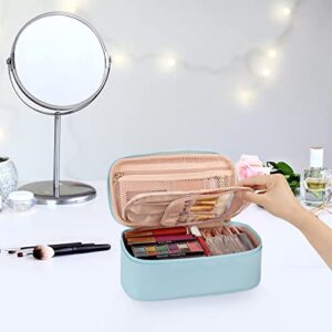 OCHEAL Small Makeup Bag,Portable Cute Travel Makeup Bag Pouch for Women Girls Makeup Brush Organizer Cosmetics Bags with Compartment-Lake Blue