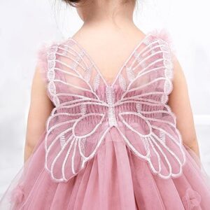 Miipat Baby Girls Tulle Dress Sleeveless Floral Butterfly Tutu Dress Toddler Girls Birthday Party Princess Dresses(DarkPink, 18-24M)