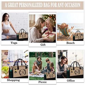 YOOLIFE Gifts for Women - A Initial Jute Tote Beach Bag with Zipper Mothers Day Birthday Gifts for Women Friends Female Mom Sister Beach Bag Teacher Appreciation Gifts Bride Wedding Gifts for Women