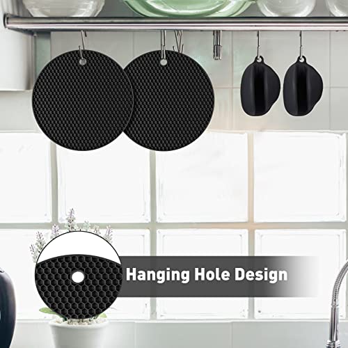 12 Pack Silicone Trivet Mats Heat Resistant Pot Holders Multipurpose Non-Slip Hot Pads with Silicone Oven Mitts for Kitchen Potholders Counter Hot Pan Table Jar Opener Placemats (Black)