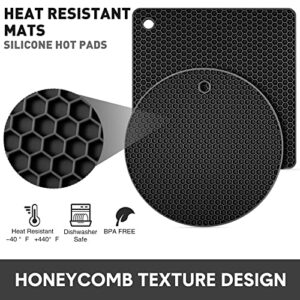 12 Pack Silicone Trivet Mats Heat Resistant Pot Holders Multipurpose Non-Slip Hot Pads with Silicone Oven Mitts for Kitchen Potholders Counter Hot Pan Table Jar Opener Placemats (Black)